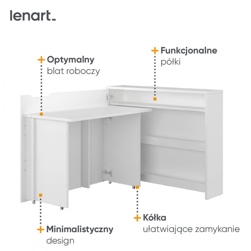 Biurko rozkładane WORK CONCEPT CW-01L BIAŁY POŁYSK Lenart - domowanie.pl